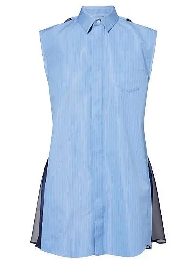 Sacai Striped Sleeveless Cotton-blend Mini Dress - Blue Stripe