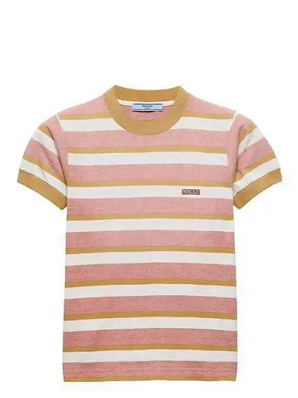 Prada Bayadere Striped Jersey Cotton T-shirt - Orange