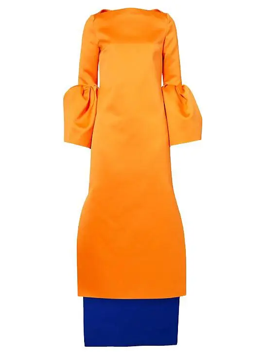 ROKSANDA Silk Maxi Dress With Puff Sleeves - Orange / Blue