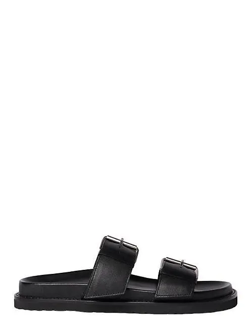 Whistles Double-buckle Leather Slides - Black