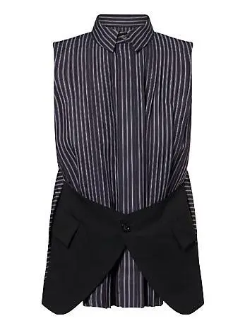 Sacai Striped Panelled Shirt - Navy Stripe Black