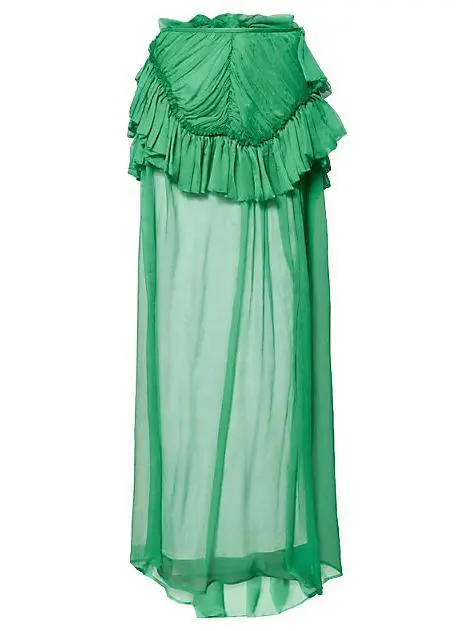 Dries Van Noten Ruffled Silk Maxi Skirt - Green