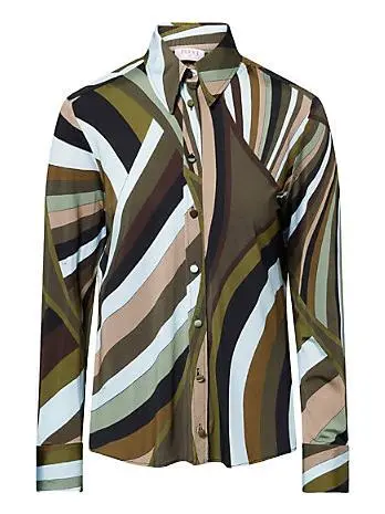 Emilio Pucci Iride Printed Satin Shirt - Khaki Blue