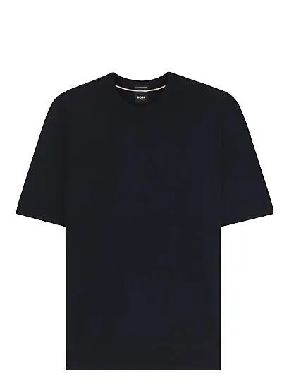 BOSS Short-sleeve Virgin-wool Jumper - Dark Blue