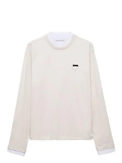 Prada Layered-effect Long-sleeved Cotton T-shirt - Neutral