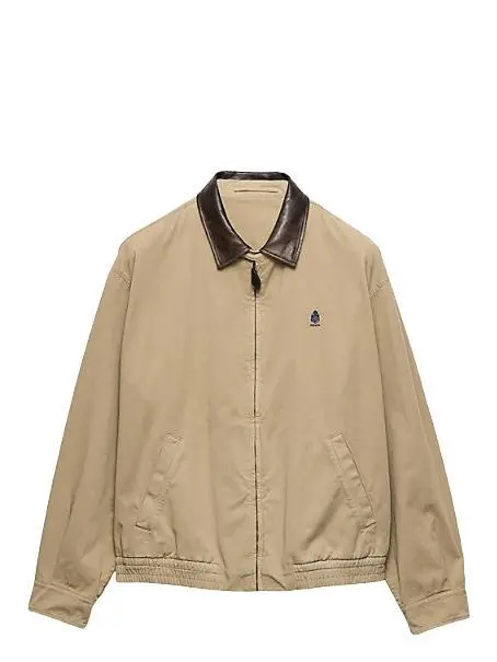 Prada Leather-collar Cotton-garbadine Jacket - Neutral