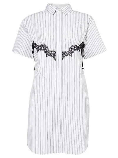 Sacai Lace-appliqué Pinstripe Cotton Poplin Mini Dress - Off White Stripe