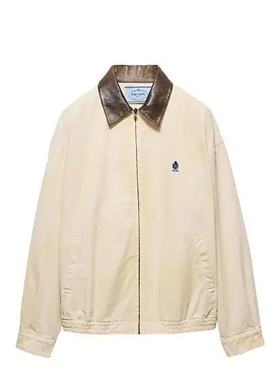 Prada Leather-collar Cotton-gabardine Blouson Jacket - Neutral