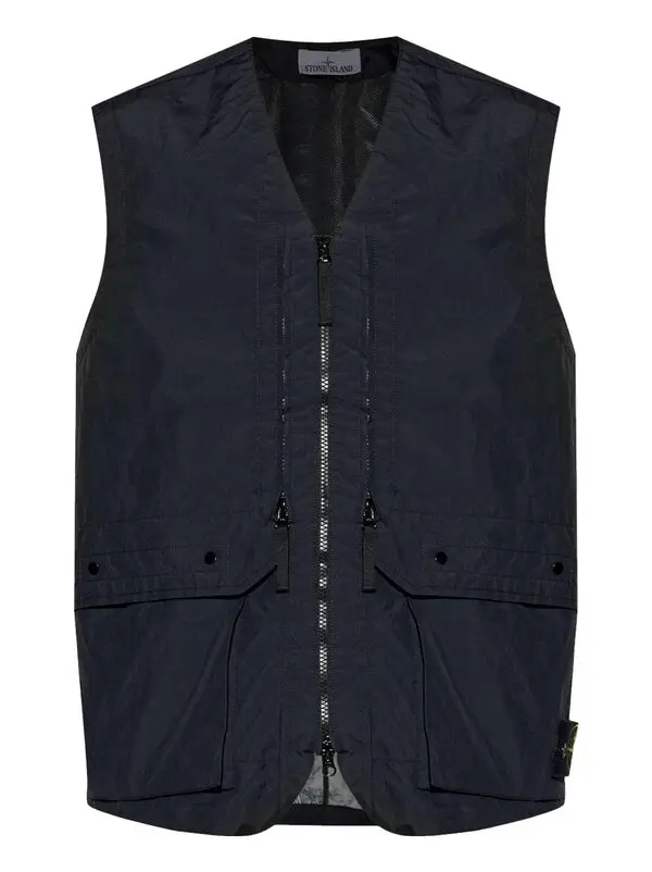 Stone Island V-neck Nylon Vest - Blue