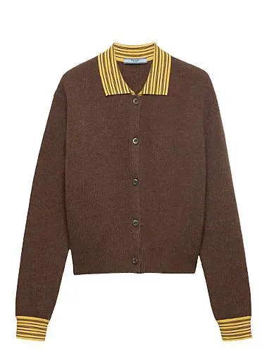 Prada Contrast-collar Cashmere Cardigan - Brown