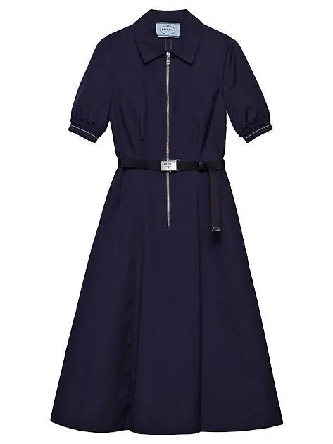 Prada Belted Poplin Midi Dress - Blue
