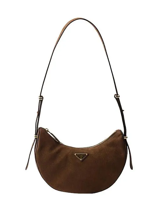 Prada Arqué Small Suede Shoulder Bag - Brown