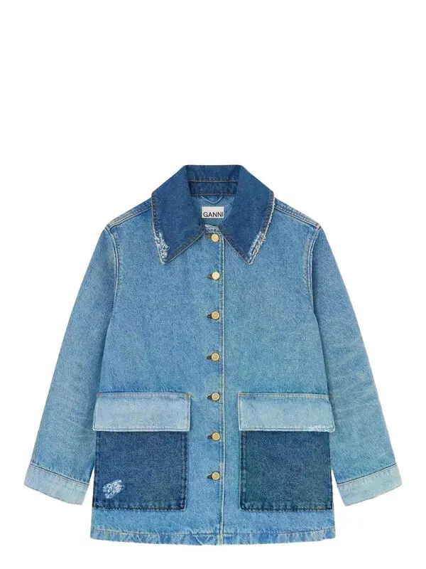 GANNI Patchwork Denim Jacket - Blue