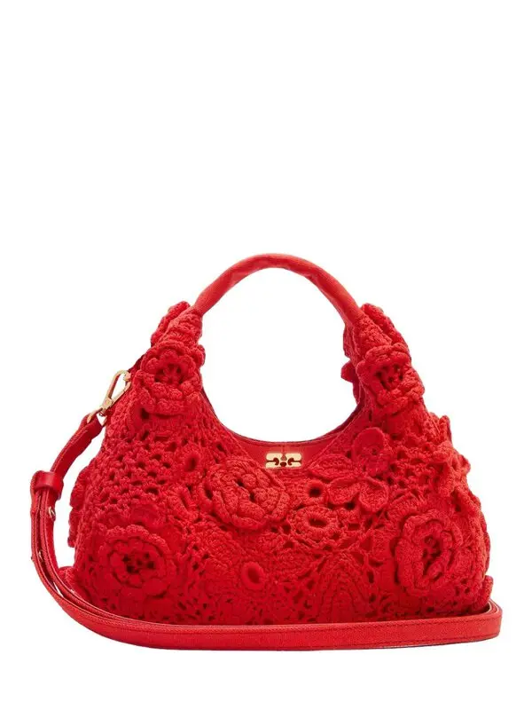 GANNI Floral Appliqué Tote Bag - Red
