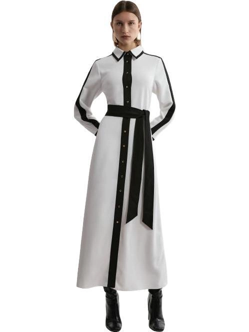 Karen Millen Petite Belted Midi Shirt Dress - Ivory