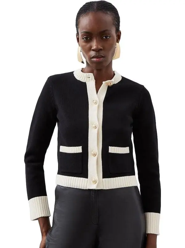 Karen Millen Cotton Cropped Knit Boxy Cardigan - Mono