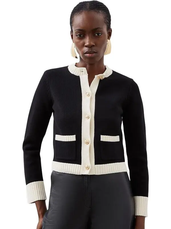Karen Millen Cotton Cropped Knit Boxy Cardigan - Mono
