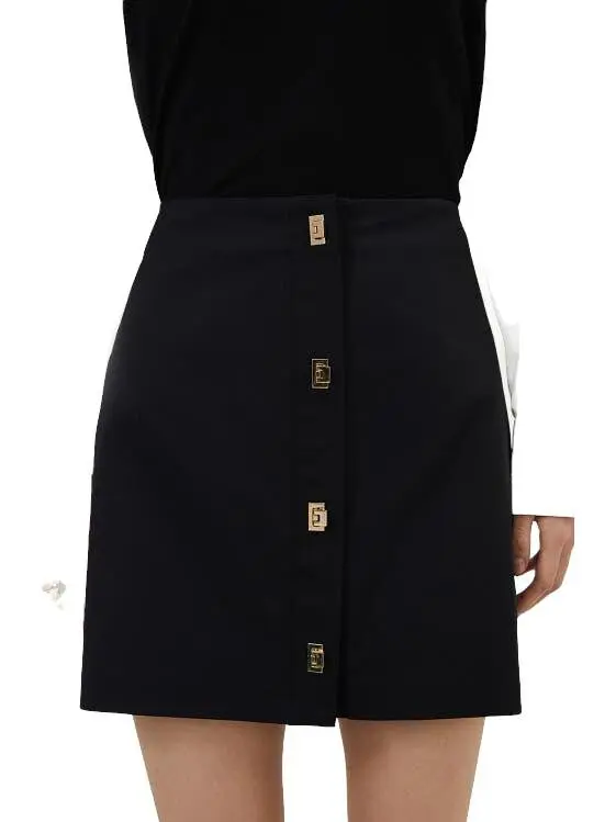 Karen Millen Techno Cotton Mini Skirt With Gold Clasp - Black