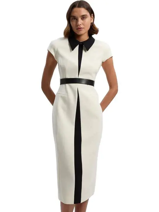Karen Millen Contrast Collar Tailored Midi Dress - Ivory