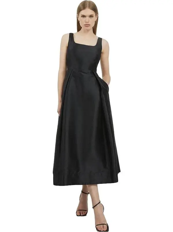 Karen Millen Taffeta Full Skirt Tailored Midi Dress - Black