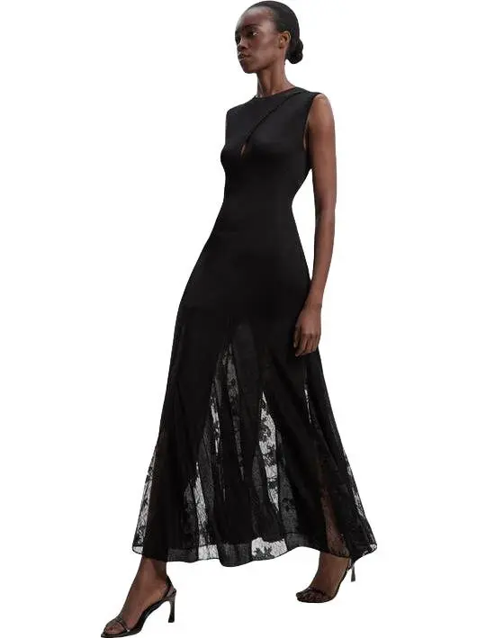 Karen Millen Slinky Lace Knit Maxi Dress - Black
