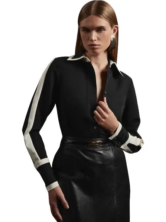 Karen Millen Colour Block Twill Woven Shirt - Black