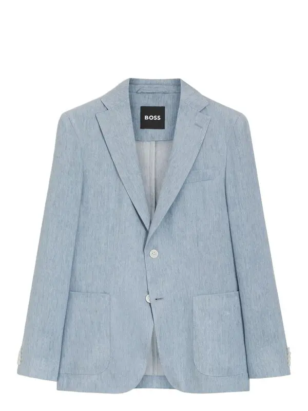 BOSS Slim-fit Jacket In A Linen Blend - Light Blue
