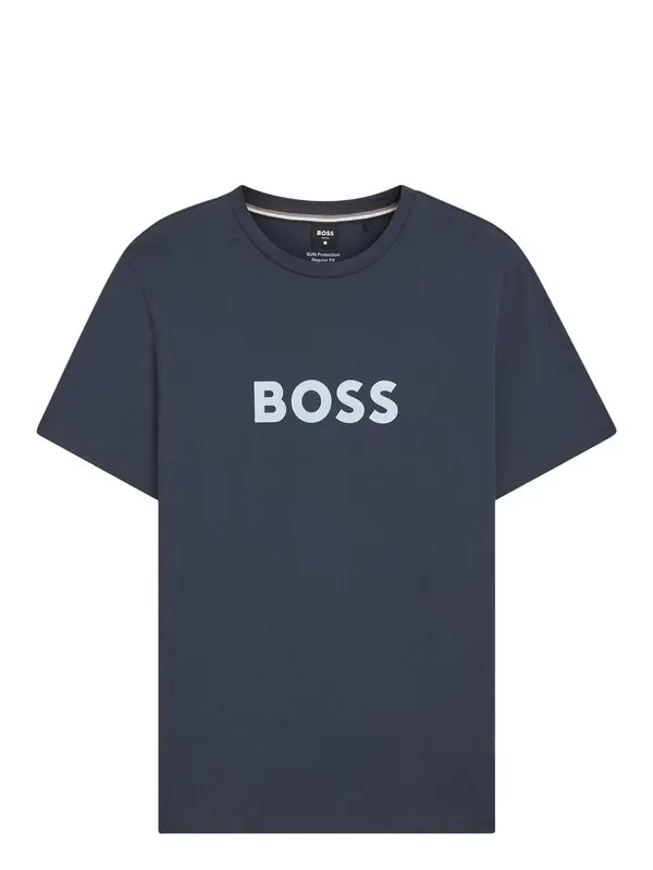 BOSS Cotton Jersey T-shirt With Logo Print - Dark Blue