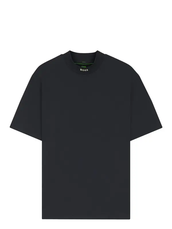 BOSS Logo-collar T-shirt In Stretch Cotton - Dark Blue