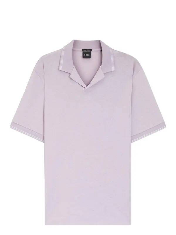 BOSS Johnny-collar Polo Shirt In Cotton And Linen - Light Purple