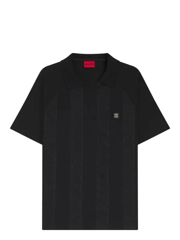 Hugo Johnny-collar Polo Shirt With Broderie Stripes - Black
