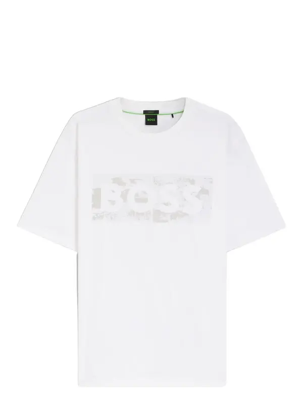 BOSS Logo-artwork T-shirt In Stretch Cotton - White