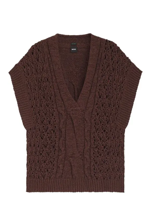 BOSS Cotton-blend Knit Top With Cable Detailing - Dark Brown