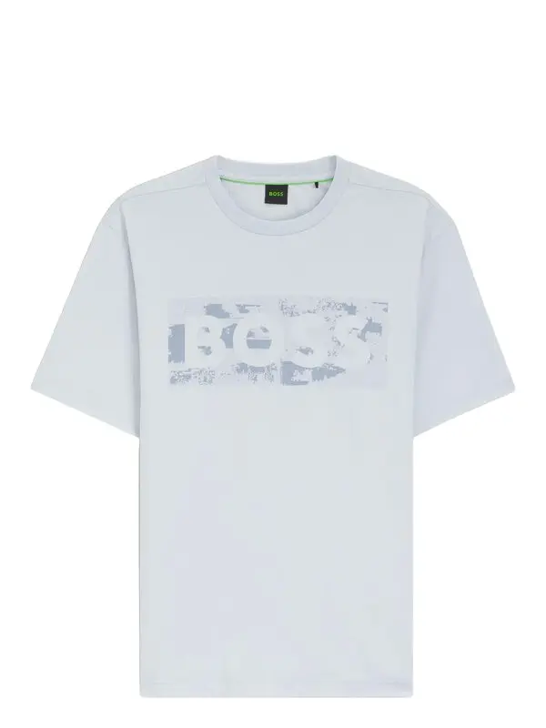 BOSS Logo-artwork T-shirt In Stretch Cotton - Light Blue