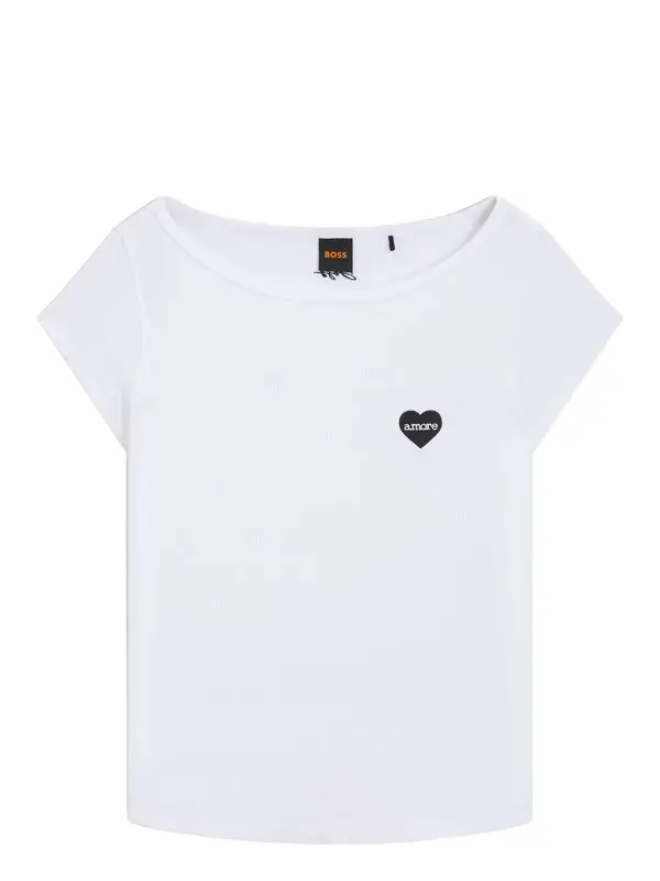 BOSS Stretch-cotton Slim-fit T-shirt With Artwork - White