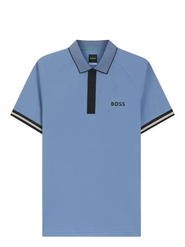 BOSS Active Slim-fit Polo Shirt With Moisture Management - Light Blue