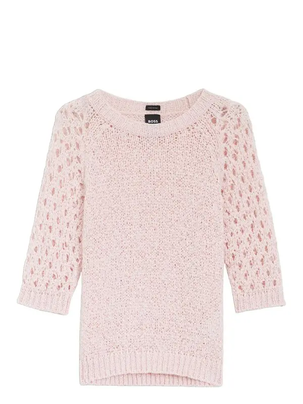 BOSS Textured Sweater With Open-knit Sleeves - Light Pink