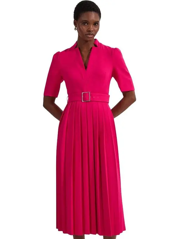 Karen Millen Petite Crepe Forever Pleat Midi Dress - Magenta