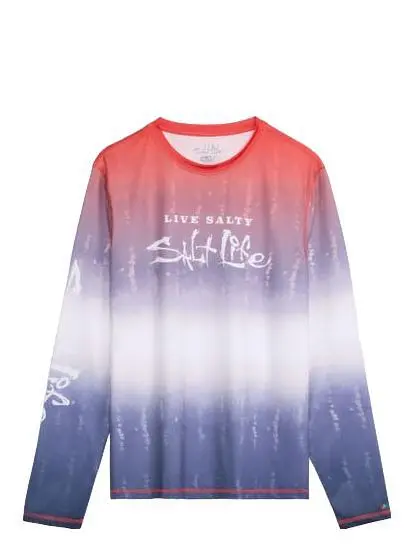 SALT LIFE Red White And Waves Fade Perforated Tee - Blue