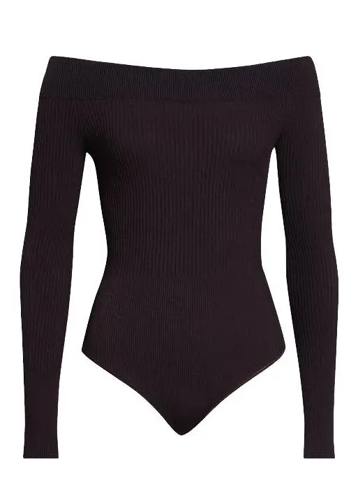 Alaïa Sculpting Rib Off-the-shoulder Bodysuit - Aubergine