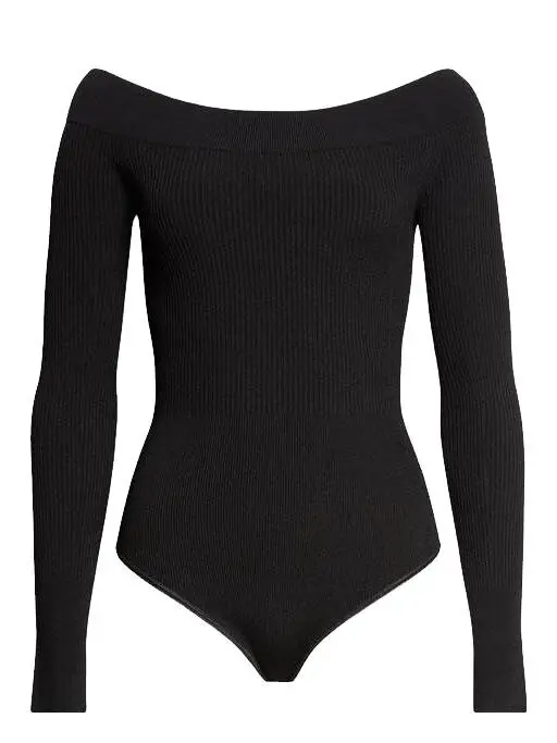 Alaïa Sculpting Rib Off-the-shoulder Bodysuit - Noir Alaia