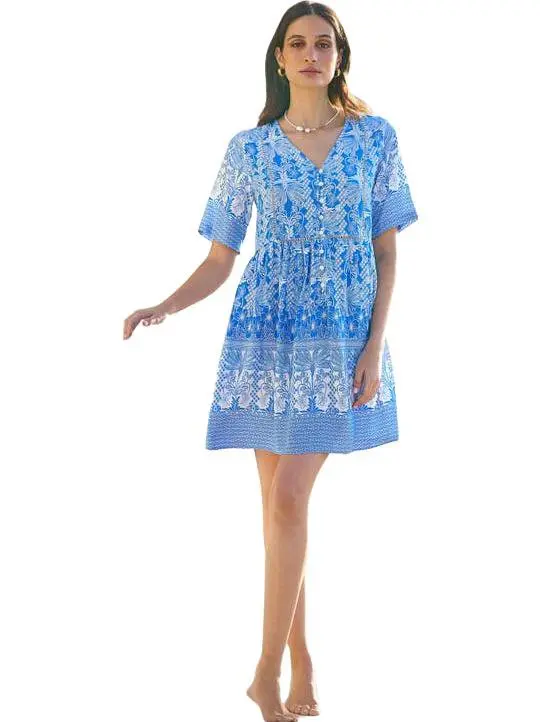 YUMI Palm Relaxed Dress - Blue