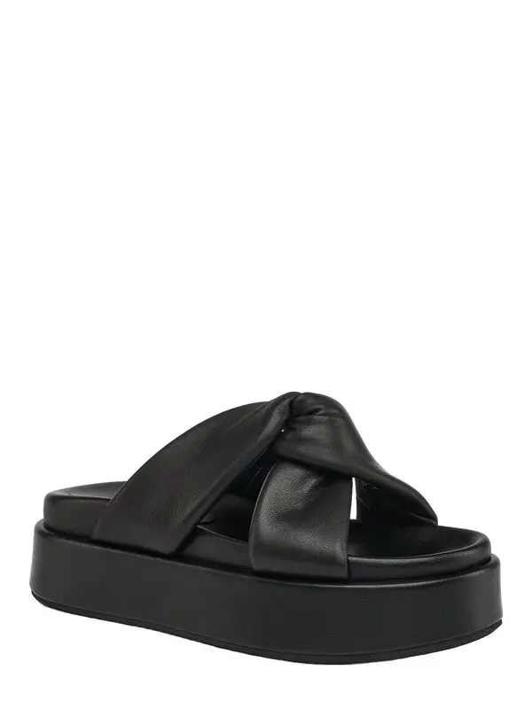 J/SLIDES NYC Yvette Leather Platform Slide Sandals - Black