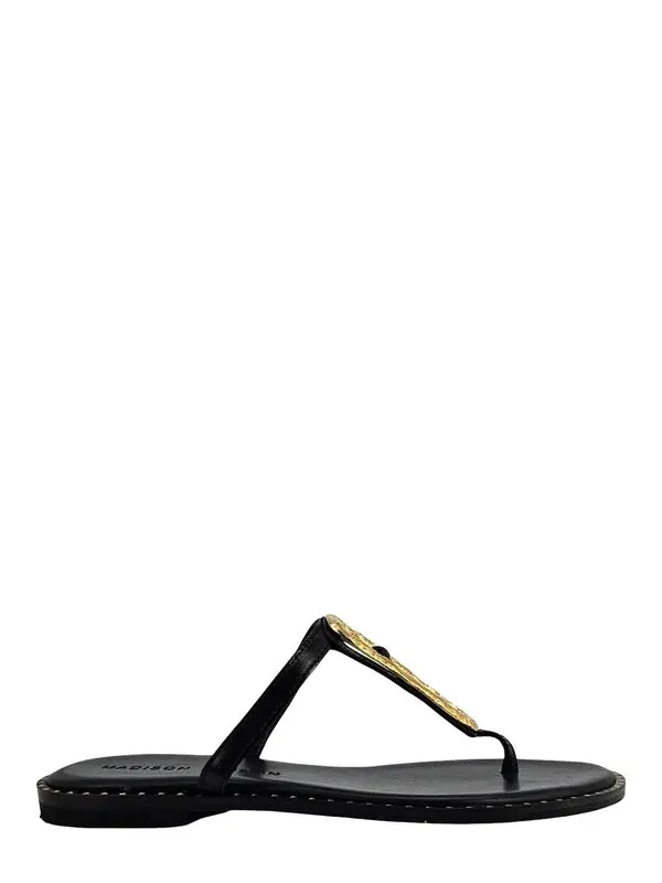 MADISON MAISON Leather Hammered Link Flat Sandal - Black