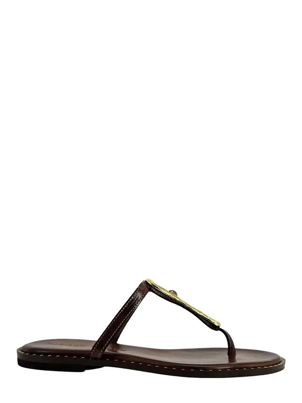 MADISON MAISON Leather Hammered Link Flat Sandal - Brown