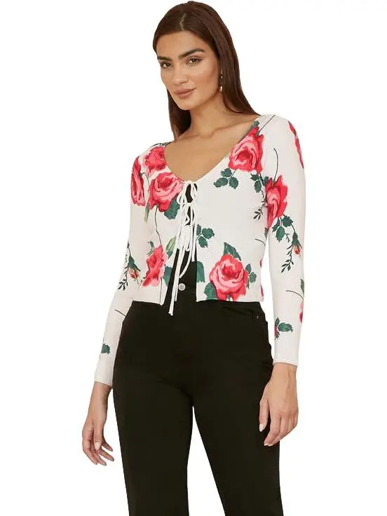 YUMI Long Sleeve V-neck Tie Front Cardigan - White