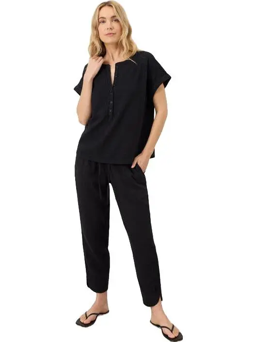 PACT Organic Cotton Coastal Double Gauze Tapered Pull-on Pant - Jet Black