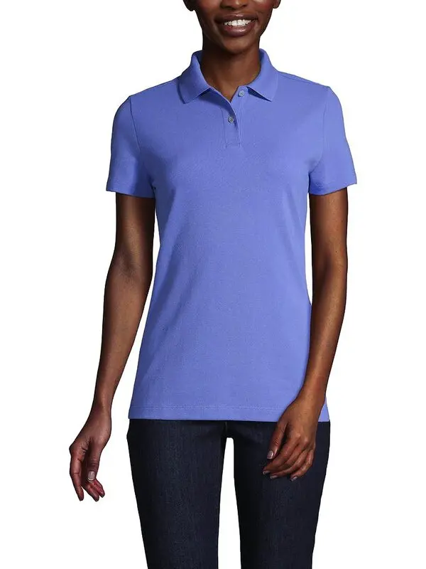 LANDS' END Short Sleeve Mesh Polo Shirt - True Blue