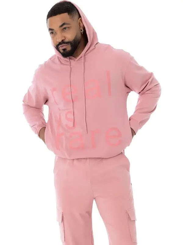 DAI MODA Real Is Rare Jersey Hoodie - Pink