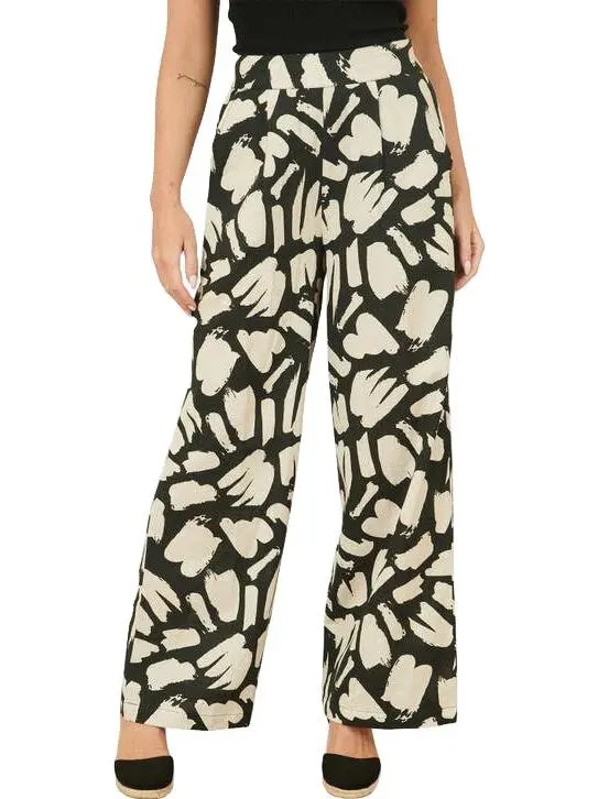 YUMI High Waisted Printed Wide Leg Trousers - Black